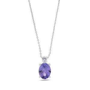 Colier din aur alb de 18k cu diamant natural de 0.05 ct și tanzanit ...