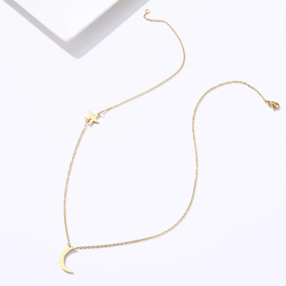 Lantisor Inox Auriu Stea si Luna- N489