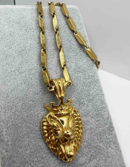 Lanț Inox Bărbați cu Pandantiv Leu, Model deosebit Versace, Placat Aur ...
