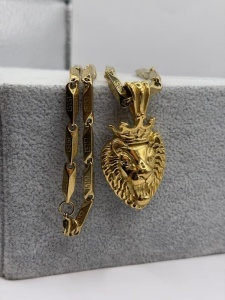 Lanț Inox Bărbați cu Pandantiv Leu, Model deosebit Versace, Placat Aur ...