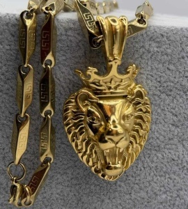 Lanț Inox Bărbați cu Pandantiv Leu, Model deosebit Versace, Placat Aur ...