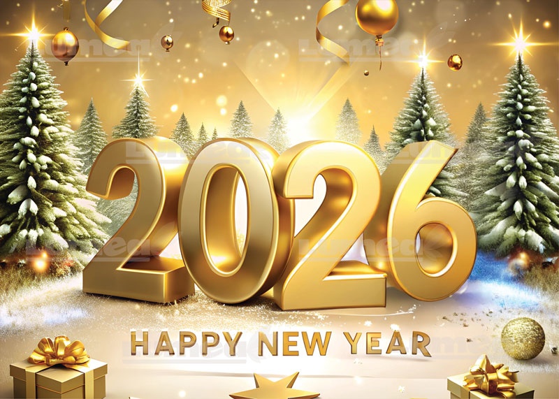 Imagine comestibila tort din Zahar, Happy New Year "2026" model Auriu ...