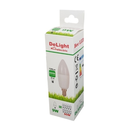 BEC LED DELIGHT 9W E14 Lumanare LUMINA ALBA