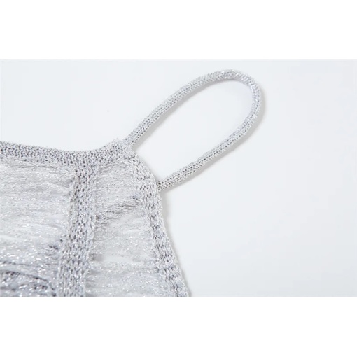 Rochie de plaja scurta crosetata fin, metalizata, franjuri orizontale ...