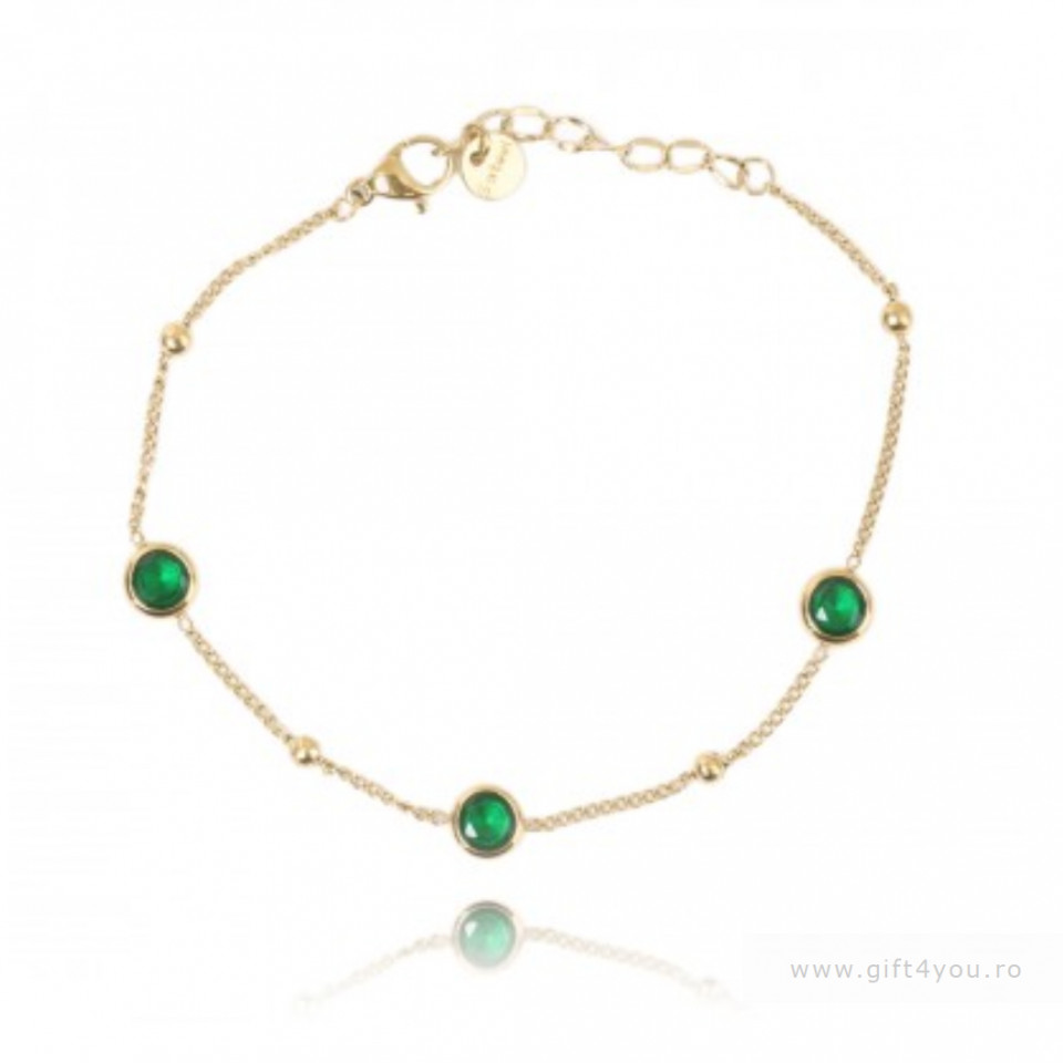 Bratara placata cu aur de 14K - model lantisor fin cu piatra verde x 3