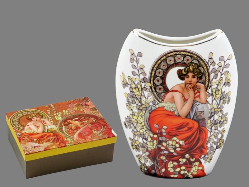 Vaza picturi Alphonse Mucha Topaz - Alb 20 cm