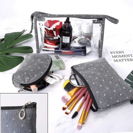 Set 3 Gentute de calatorie pentru Cosmetice gri si transparenta