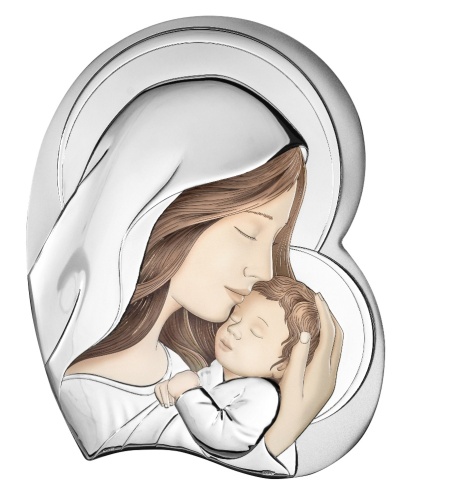 Icoana argintata Sfanta Fecioara Maria si Pruncul Isus - Inima - Color