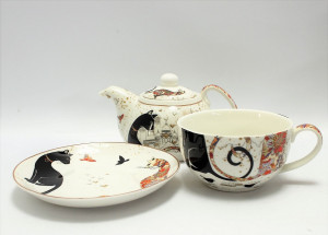 Set de ceai: farfurie, ceasca, ceainic cu capac City Cats