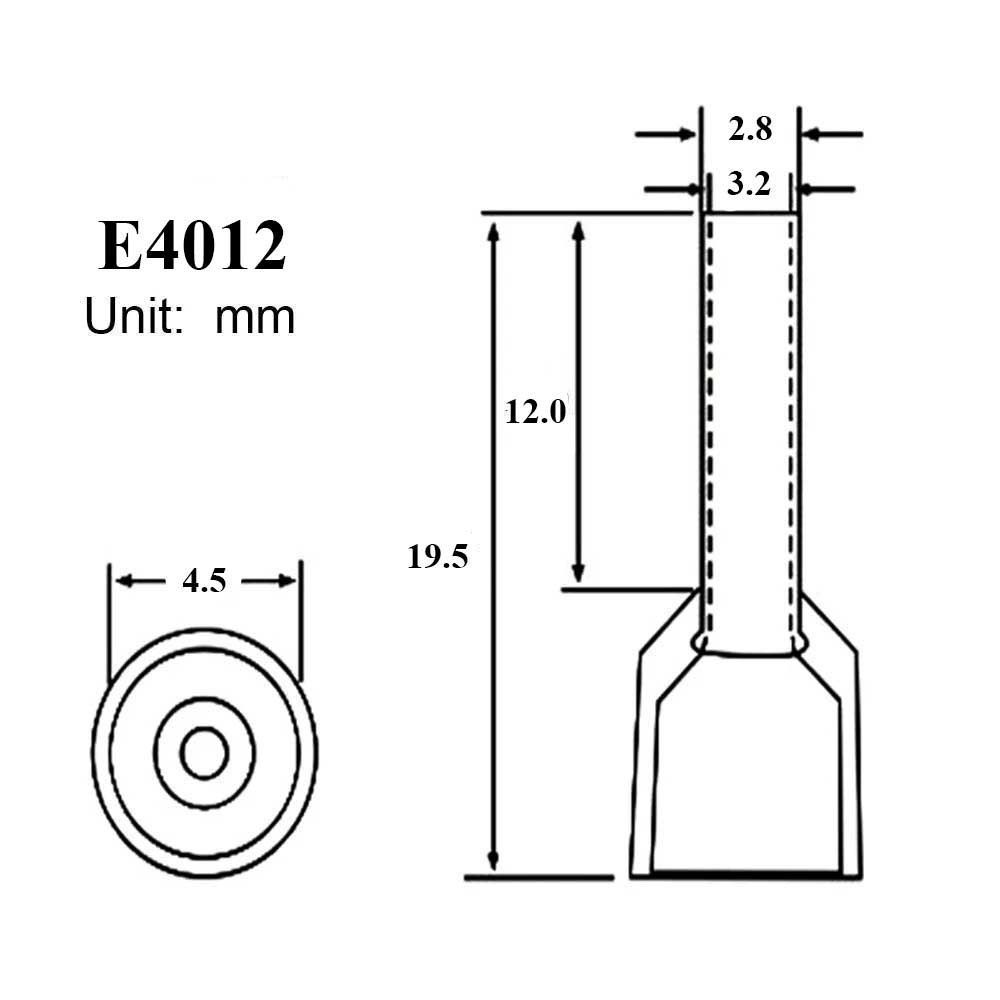 Set 100 bucati pini terminali izolati, E-LOCKS, tip E4012, ferule 1 x 4,00 mm2, lungime manson ...