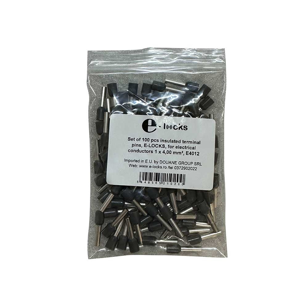 Set 100 bucati pini terminali izolati, E-LOCKS, tip E4012, ferule 1 x 4 ...
