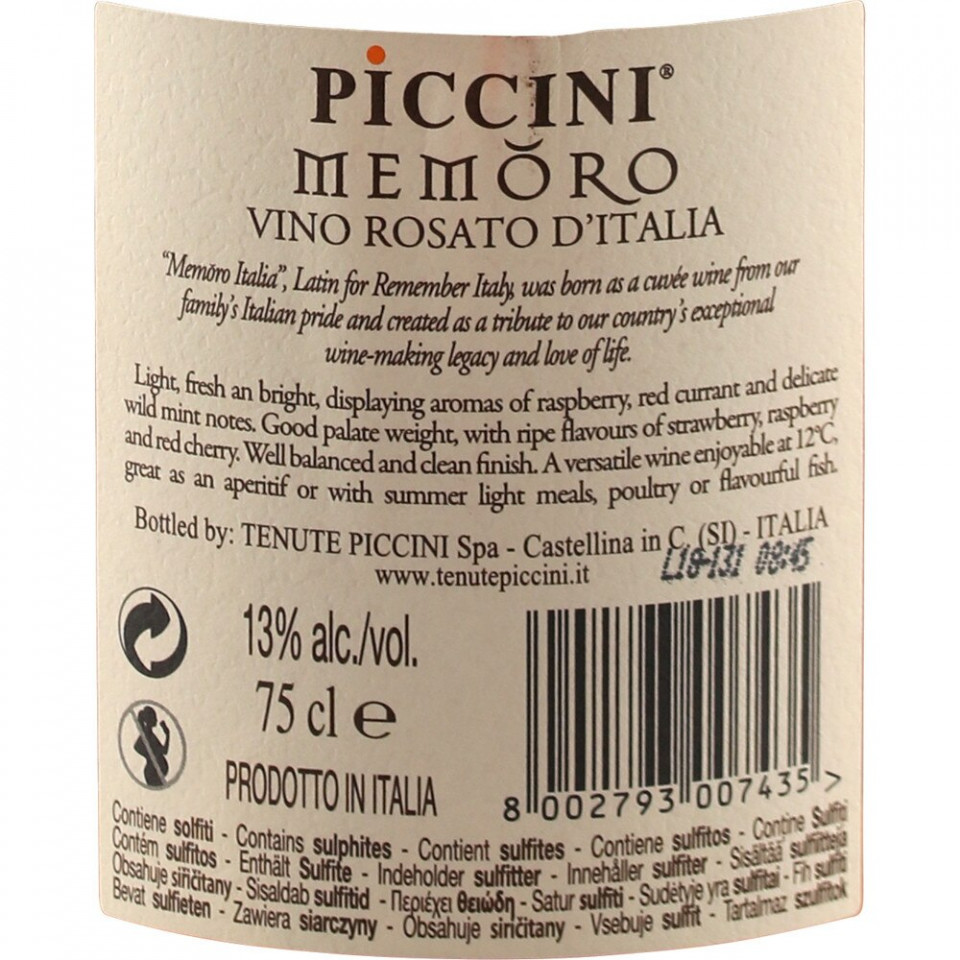 Piccini Memoro Rose d' Italia 0.75L