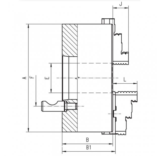 Universal pentru strung cu 4 bacuri TIP 3744, 160 mm, racord 4, Bison