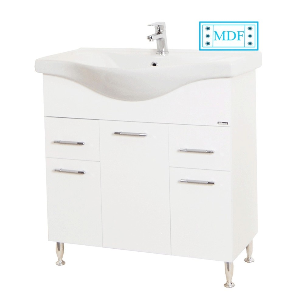 Baza si lavoar ceramic GN1531, mobilier baie stativ 80 cm, front MDF, 3 ...