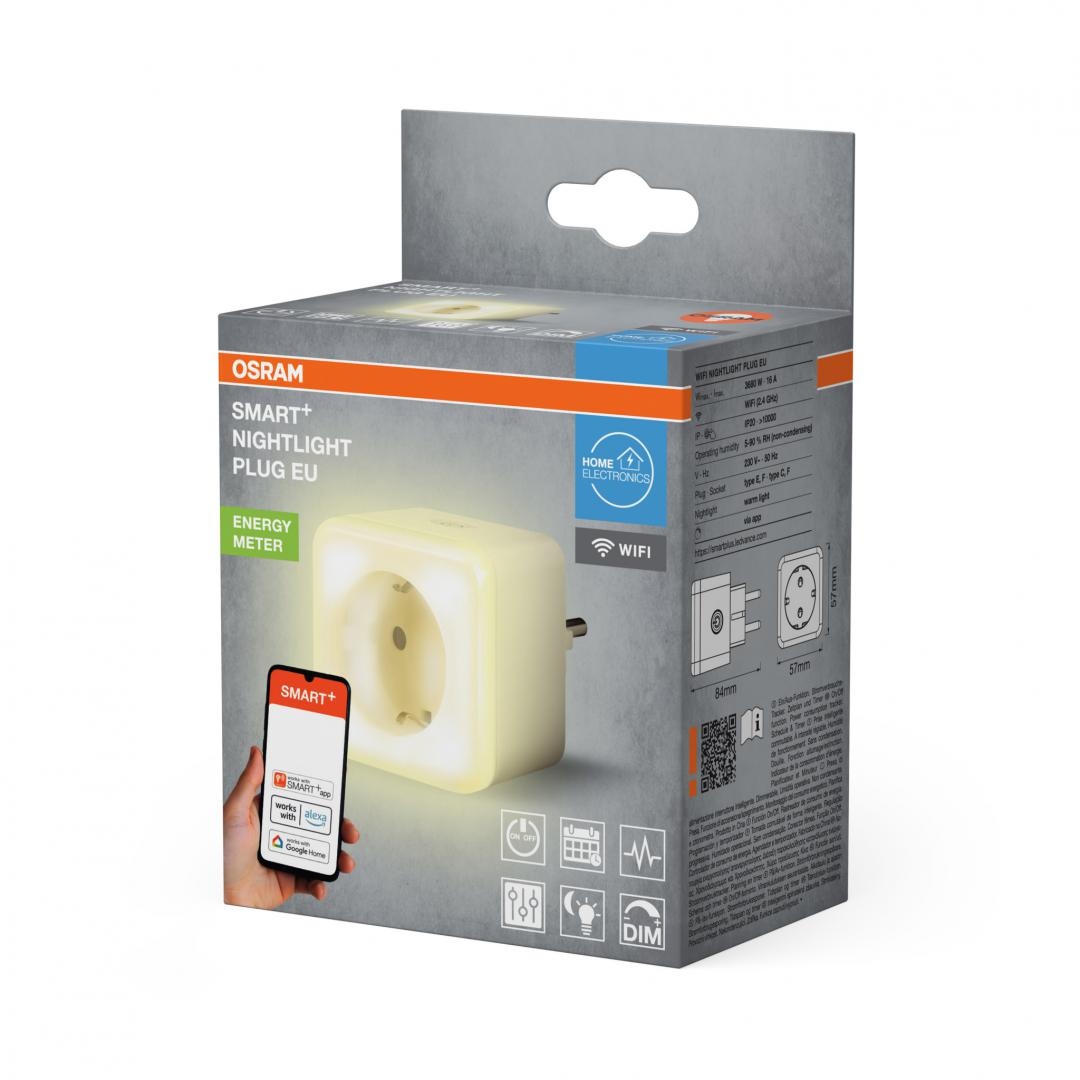 Priza inteligenta Osram Smart+ Wi-Fi, cu lumina de noapte, 16A,3680W ...