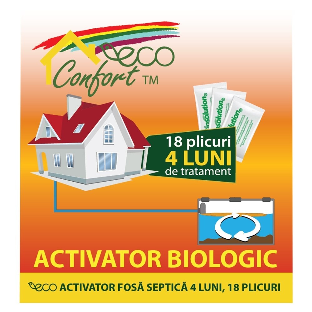 Solutie activator fosa septica, Eco Confort, 4 luni, 18 plicuri x 25g