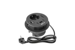 Priza rotunda, 1 x Schuko, 3 x USB, HDMI, RJ45, incastrabila, neagra ...