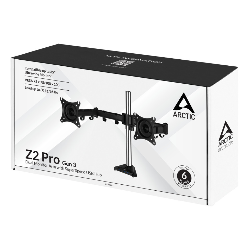 Nosač za monitor ARCTIC Z2 Pro Gen 3 Dual Monitor Arm with SuperSpeed ...