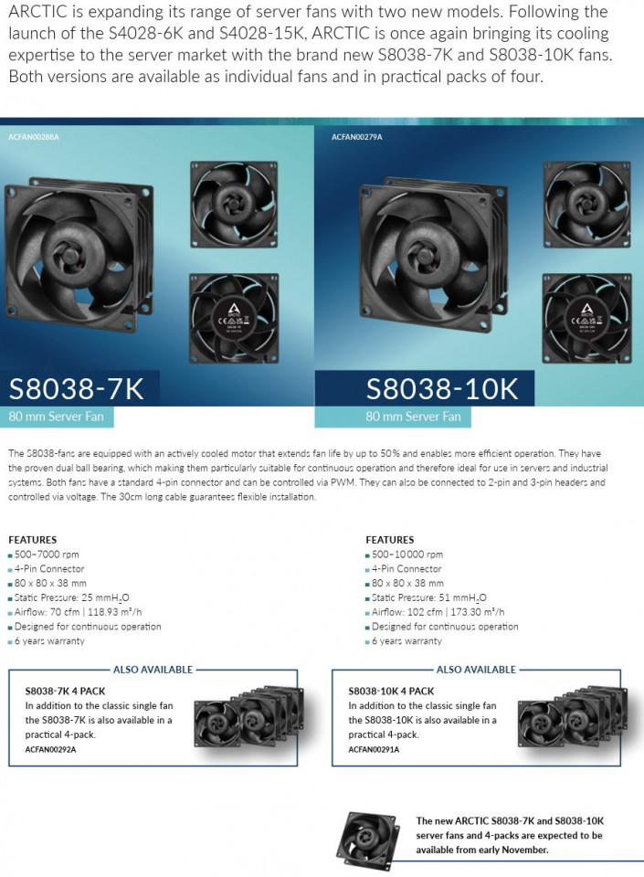 Ventilator za servere Arctic S8038-7K, 80 mm Server Fan, 500—7000 rpm ...