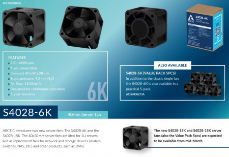 Ventilator za rack server Arctic S4028-6K 40 mm Server fan ACFAN00185A