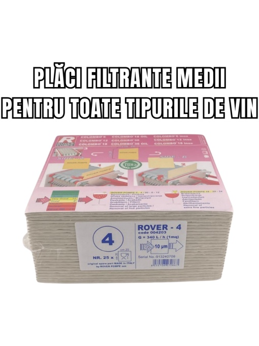 Placa filtru vin, ROVER 4 (10 μm) - 20x20 cm, 25 buc