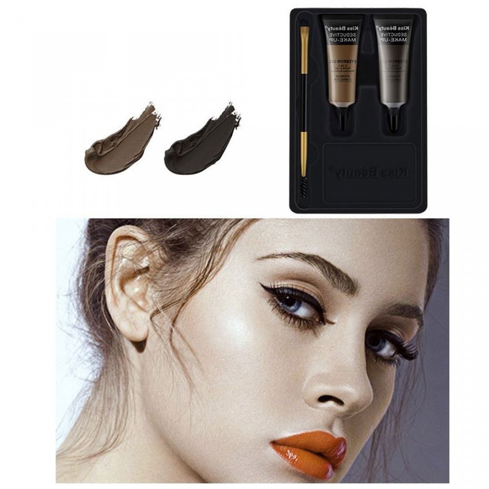 Kit sprancene 2 gel sprancene Kiss Beauty Eyebrow Gel+pensula aplicare