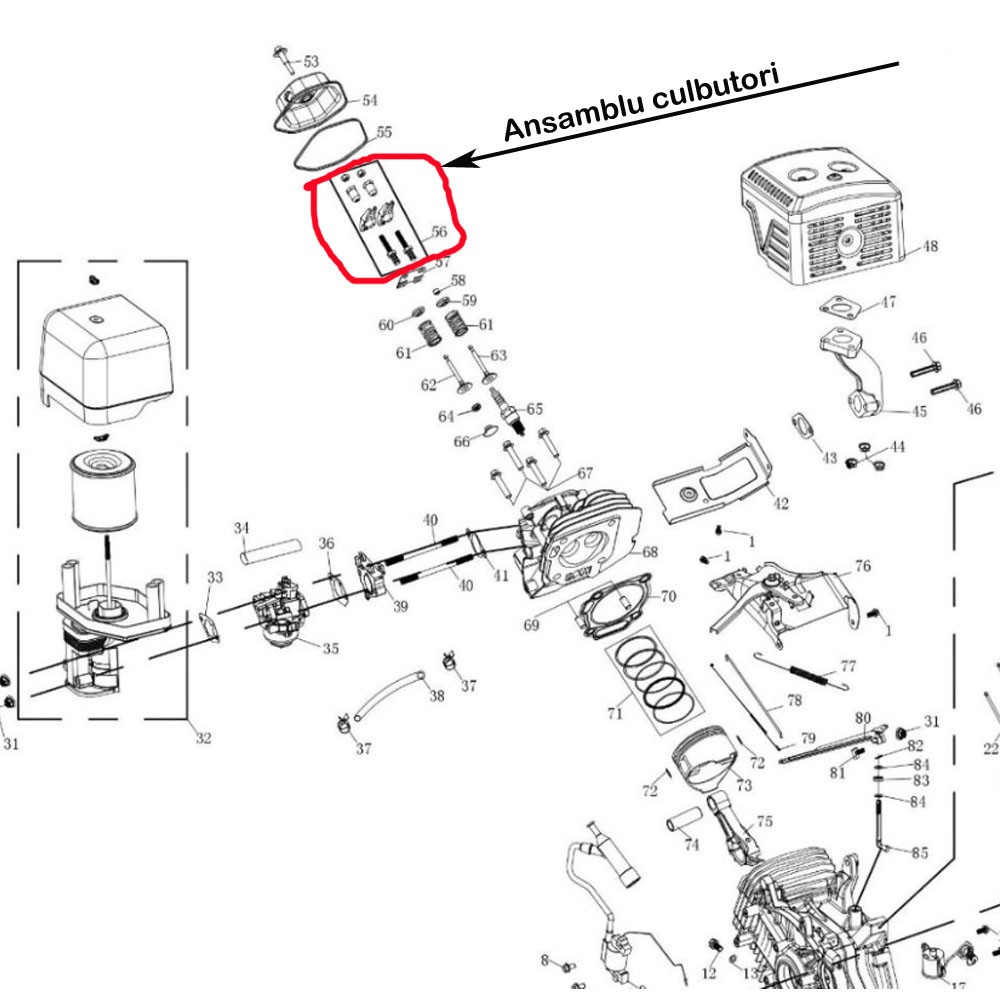 Ansamblu culbutori motor 192f motocultor Ruris 918, 818k