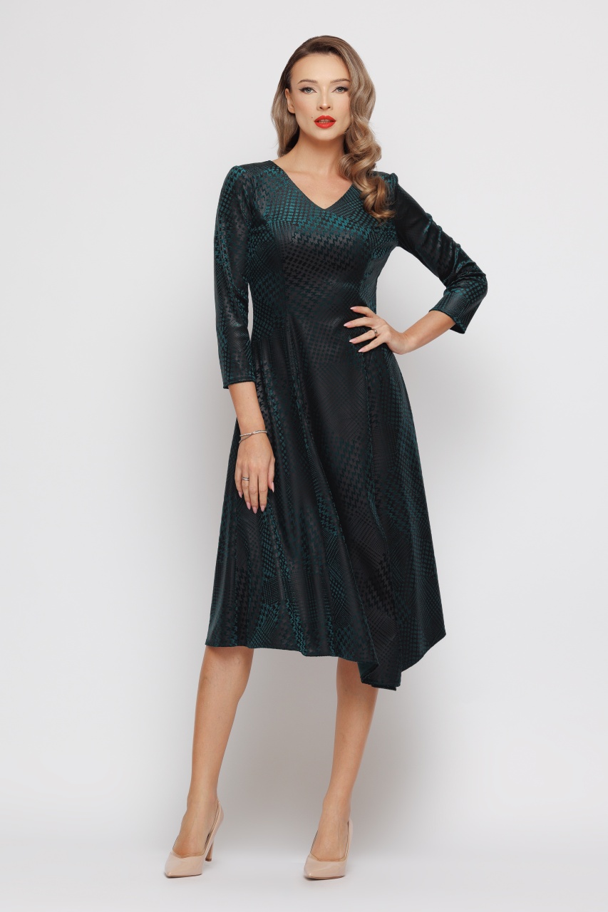 Rochie 'Kendra' verde închis din catifea texturată