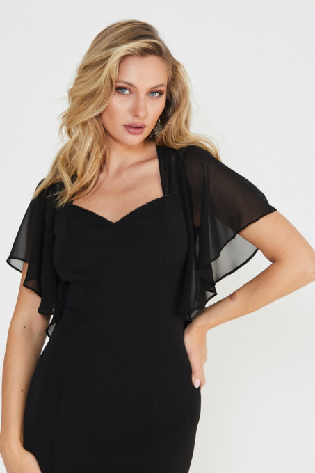 Rochie neagră conică cu mâneci din voal