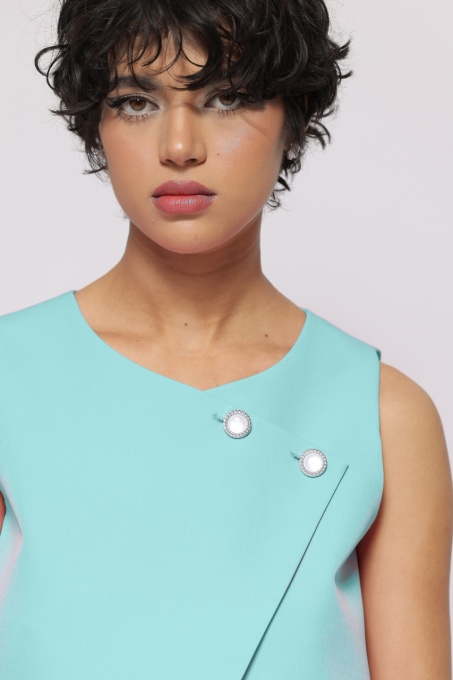 Vestă 'Orphea' turquoise asimetrică cu decupaj
