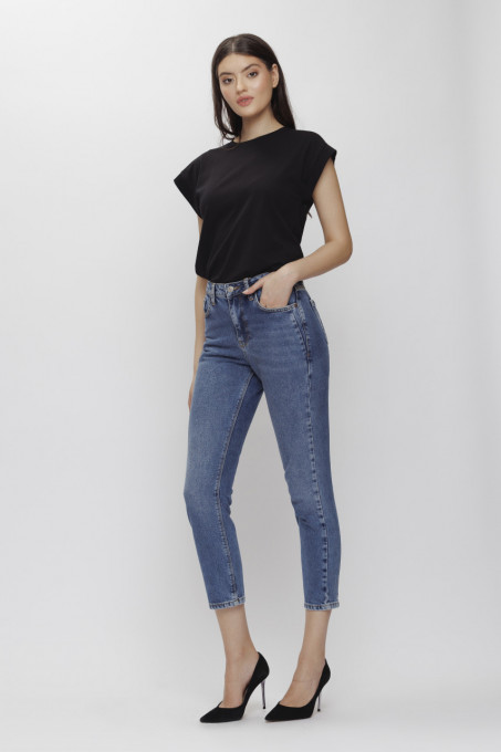 Jeans albaștri cu talie înaltă