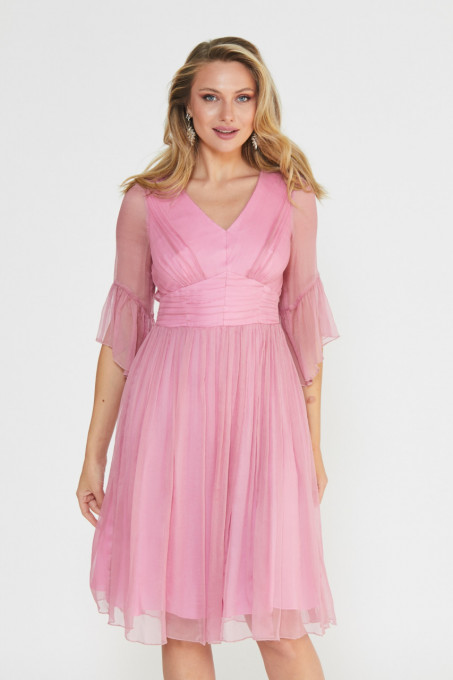 Rochie roz pudrat din mătase naturală