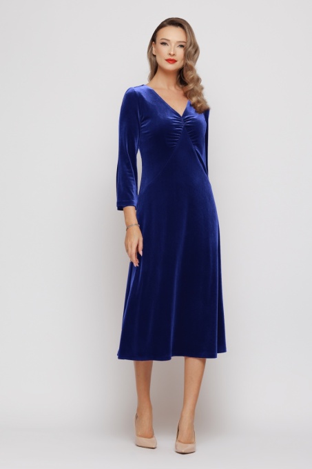 Rochie 'Sienna' albastru indigo din catifea