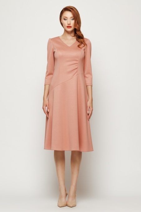 Rochie 'Tessa' piersică din tricot cu drapaj