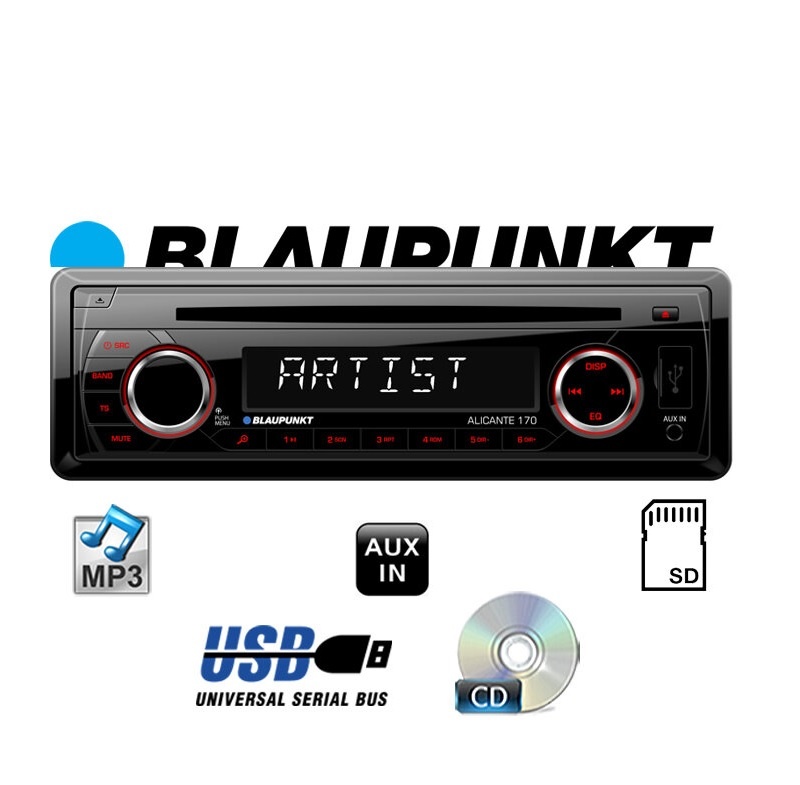Receptor CD-1DIN, Radio CD auto Blaupunkt Alicante 170, 4x45W, USB, iesire RCA, panou frontal ...
