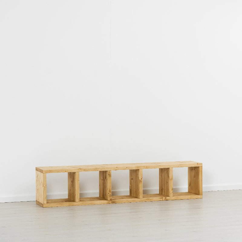 Etajera Cub Cabana cu 4 polite, lemn masiv rustic, 43 x 35 x 199 cm