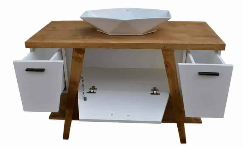 Masca lavoar lemn masiv + mdf alb, 1 usa si 2 sertare, 120 x 55 x 75 cm