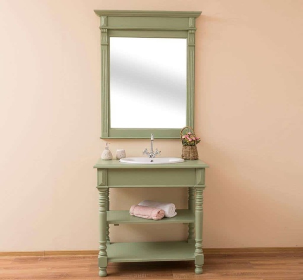 Set masca de baie din lemn masiv + oglinda, 90 x 54 x 90 cm