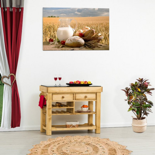 Insula de bucatarie Cabana 2 sertare si etajere, lemn masiv rustic, 106 ...