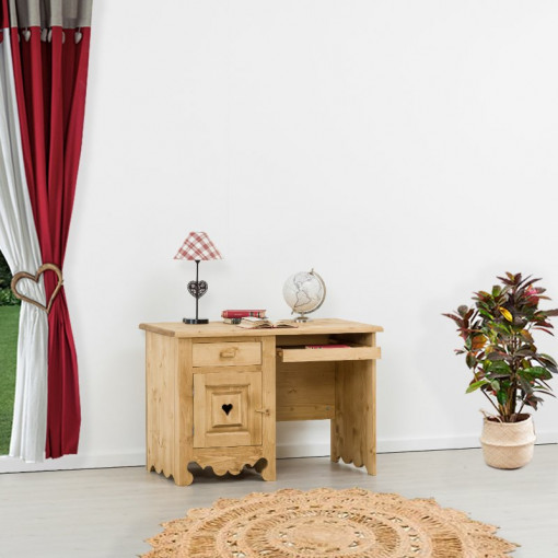 Birou Rustic Flame, 1 usa si 1 sertar, lemn masiv rustic, 110 x 65 x 76 cm