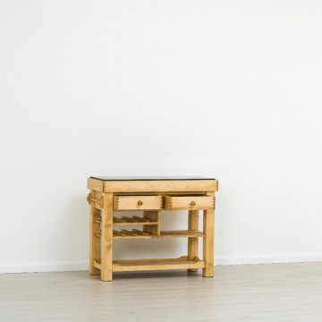 Insula de bucatarie Cabana 2 sertare si etajere, lemn masiv rustic, 106 ...