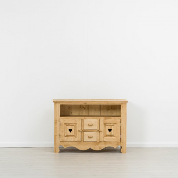 Comoda TV Cabana cu 2 usi 2 sertare si nisa, Lemn masiv rustic, 120 x ...