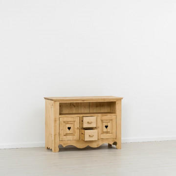 Comoda TV Cabana cu 2 usi 2 sertare si nisa, Lemn masiv rustic, 120 x ...