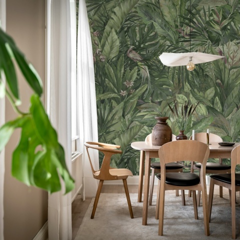 Fototapet, Birds in the Jungle, Green, Rebel Walls
