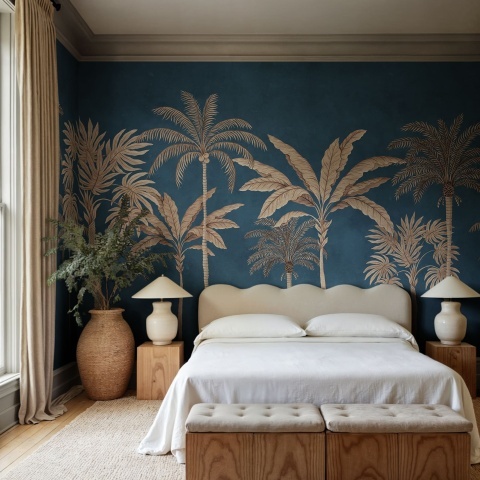 Fototapet, Golden Palms, Blue, Rebel Walls
