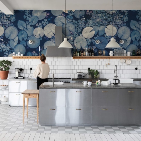 Fototapet, Water Lilies, Blue, Rebel Walls