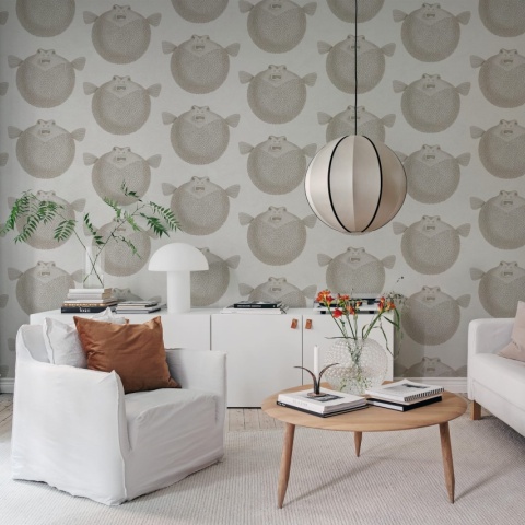 Fototapet, Puffer Fish, White, Rebel Walls
