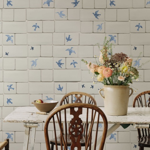 Fototapet, Flight of Tiles, Blue, Rebel Walls