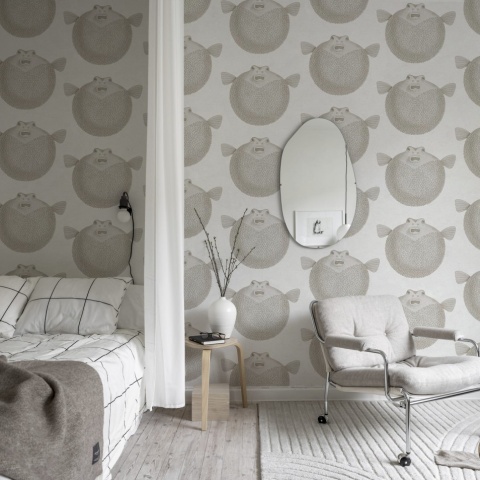 Fototapet, Puffer Fish, White, Rebel Walls