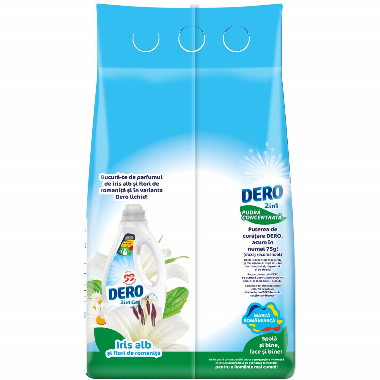 Detergent Pudra Automat pentru Rufe DERO 2in1 Iris Alb 1.5Kg - 20 Spalari
